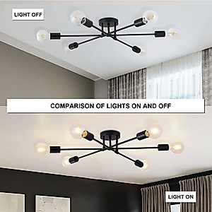 BrkNit 6-Light Sputnik Chandeliers, Black Modern Semi Flush Mount Ceiling Light with E26 Base, Mid Century Industrial Vintage Kitchen Farmhouse Light Fixtures for Dining Room Bedroom Living Room