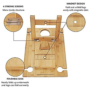 Livoccur Portable Wine Picnic Table, Folding Bamboo Snack Table with Wine Bottle and Glass Holder for Camping, Beach, Park, Ideal Wine Lover Gift