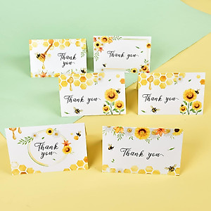 WERNNSAI Bee Thank You Card - 24 Sets Sunflower Thank You Cards with Envelopes for Kids Bumble Bee Blank Note Greeting Cards for Birthday Party 4" x 6"