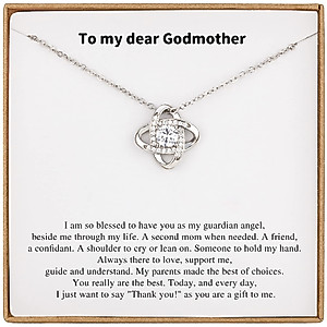 Famdecor Godmother Gifts from Goddaughter&Godson Godmother Necklace Sterling Silver Rhinestone Knot Necklace for Godmother Birthday Gifts Christmas Gifts