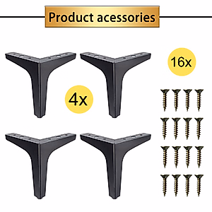 GOSCHE Metal Furniture Legs Set of 4, Matte Black Sofa Legs 6 inch, Modern Style Replacement feet for Couch Dresser Chair Bed Table Cabinet Ottoman Cupboard DIY Replacement Parts