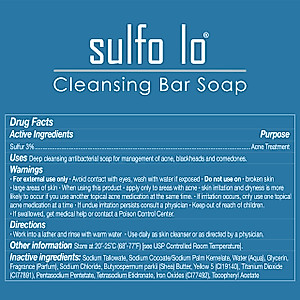 Sulfo-Lo Cleansing Bar Soap with Sulfur for Face and Body, 3.5 Ounce