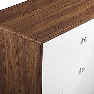 Modway Transmit Mid-Century Modern Wood Walnut White, 5-Drawer Chest