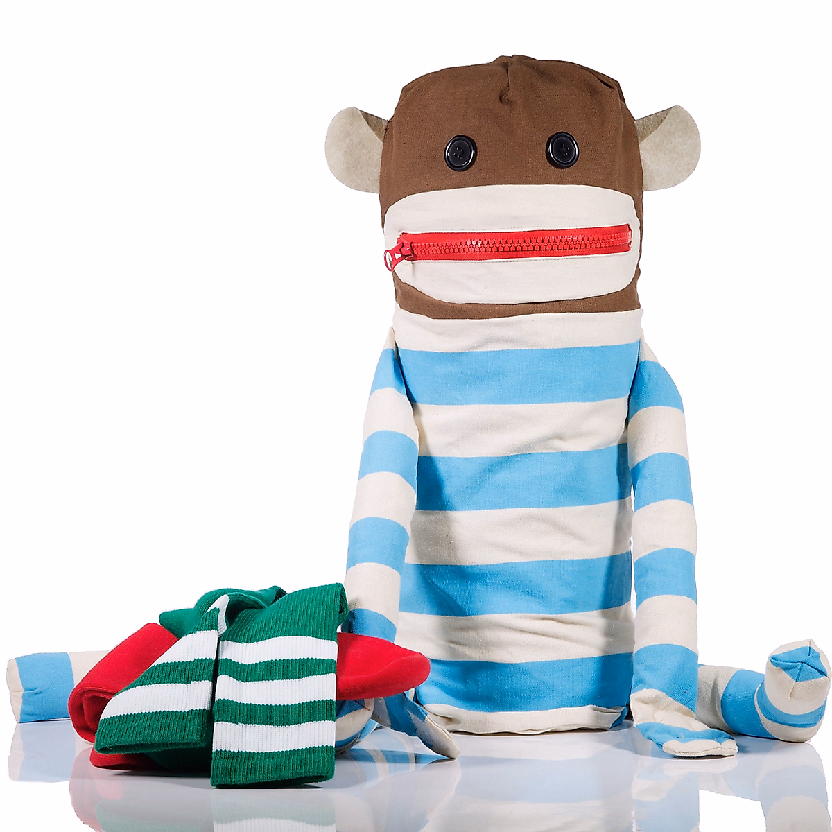 SUCK UK Sock Monkey Laundry Bag and Hanging Washing Basket with Velcro Hands, Multicolor