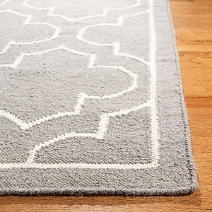 SAFAVIEH Dhurries Collection 8' x 10' Grey/Ivory DHU625B Handmade Flatweave Premium Wool Area Rug
