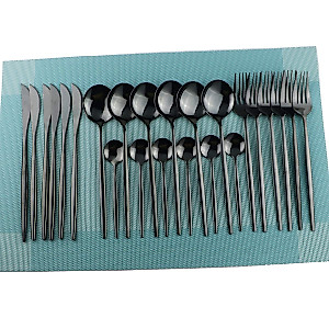 Gugrida 24-Piece Silverware Set - 18/10 Stainless Steel Reusable Utensils Forks Spoons Knives Set, Mirror Polished Cutlery Flatware Set, Great for Family Gatherings & Daily Use (6 set, Black)