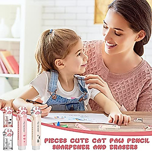 4 Pcs Cute Cat Paw Kawaii School Supplies Cute Cat Paw Pencil Sharpener and Cat Paw Shaped Retractable Eraser Kawaii Pencil Sharpener Cat School Supplies for Kids Girls Cat Lovers Office School Home