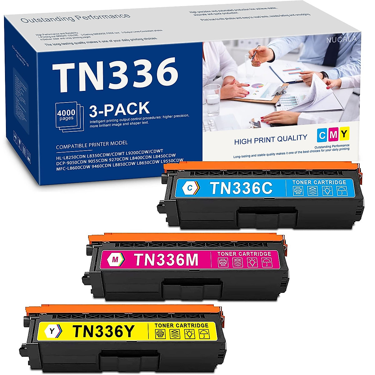 TN336 TN336C TN336M TN336Y High Yield Cyan, Magenta, Yellow Toner Cartridge Replacement for Brother TN336 TN-336 to use with MFC-L8850CDW MFC-L8600CDW HL-L8250CDN HL-L8350CDWT Printe(3-Pack,C,M,Y)