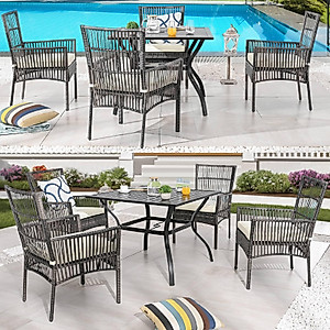 PatioFestival Patio Dining Set 5 Pieces Outdoor Furniture Sets Outside Table Wicker Chairs with Galvanized Steel Frame (5Pcs,Beige)