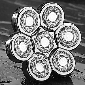 WAHFOX 7D 7 Heads Shaver Replacement Head 7 Blades 7D Replacement Shaver Head Blade 7 Heads Beard Electric Razor Shaver Head (Silvery)