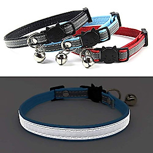 KUDES 3 PCS Breakaway Cat Leather Collars, Reflective Safety Buckle Kitten Collar with Bell for Cat Kitty and Small Animals, Adjustable from 7.5in-12.5in (3 Colors)