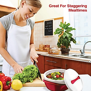 Pinnacle Large Insulated Casserole Dish with Lid 3.6 qt. Elegant Hot Pot Food Warmer/Cooler -Thermal Soup/Salad Serving Bowl Stainless Steel Hot Food Container–Best Gift Set for Moms –Holidays Red