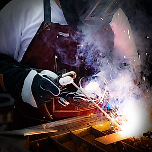 YESWELDER Leather Welding Work Shop Apron with 6 Pockets Heat Flame Resistant Cowhide Welder Apron Heavy Duty Blacksmith Aprons Adjustable for Welders Men Women Length 41"