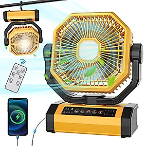 Portable Rechargeable Fan 35Hrs 10000mAh 9-Inch with Auto Oscillating/Remote/Timer/LED Light, Camping Fan for Tent, Travel, Worksite, Poweroutage, Strong Hurricane, Cordless Fan, Battery Operated Fans