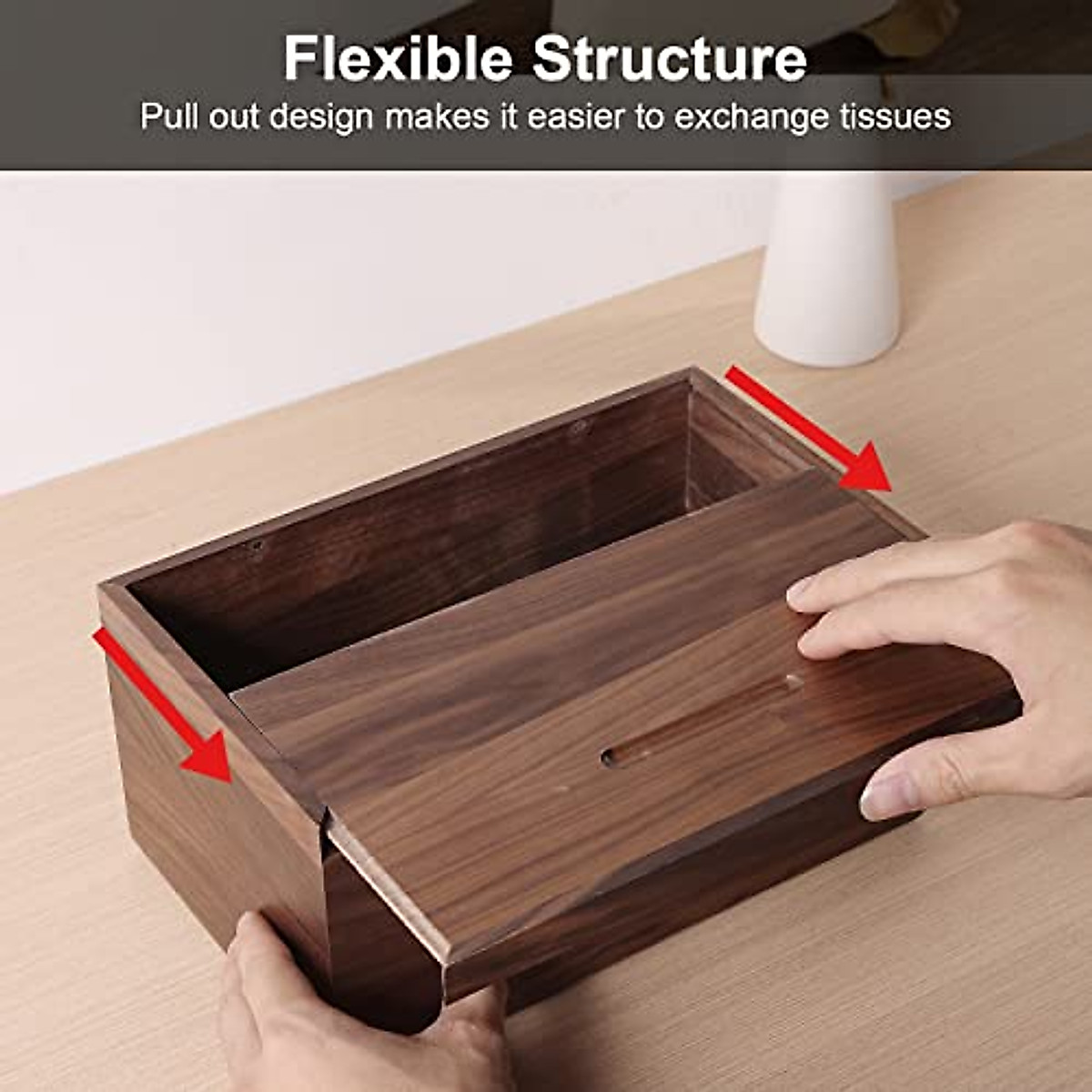 Ritattas Tissue Box Cover, Walnut Wood Tissue Box Cover Rectangular, Decorative Tissue Box Holder for for Bathroom, Bedroom,Dinner Table