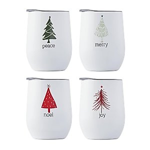 Cambridge EABS221WHCB2DS 12 Oz Sentiment Insulated Wine Tumblers, Set Of 4, Christmas Theme