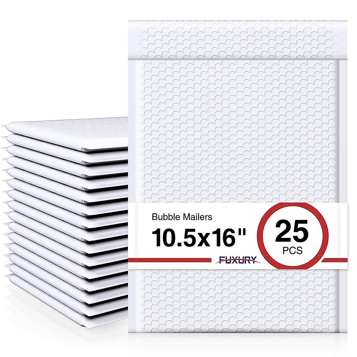 Fuxury White Bubble Mailers 10.5x16 Inch 25 Pack, Self Seal Padded Envelopes Waterproof Shipping Bags, Padded Mailers, Bubble Bags for Mailing, Packaging, Small Business, #5