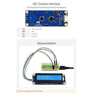 waveshare LCD1602 I2C Module, White Color with Blue Background, 16x2 Characters LCD, 3.3V/5V