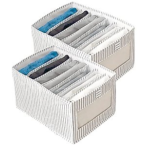 Lallamotion 2PCS Drawer Organizers for Clothing, 7 Grids Wardrobe Clothes Organizer, Clothes Drawer Organizer, Drawer Organizer Clothes, Jeans, Sweater, T-Shirts
