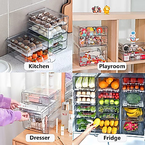 YouLike 2pack Stackable Fridge Drawers Pull Out Bins for Refrigerator Organizer Clear Food Storage Container Set With Drain for Pantry Kitchen Cabinet Office Organization