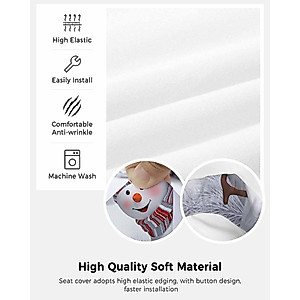 Christmas Snowman Red Office Chair Cover Stretchable Computer Chair Seat Cover Backrest Slipcovers, Stretchable Rotating Desk Chair Seat Cushion Split Protectors Xmas Ball Silver Pine Tree Branch