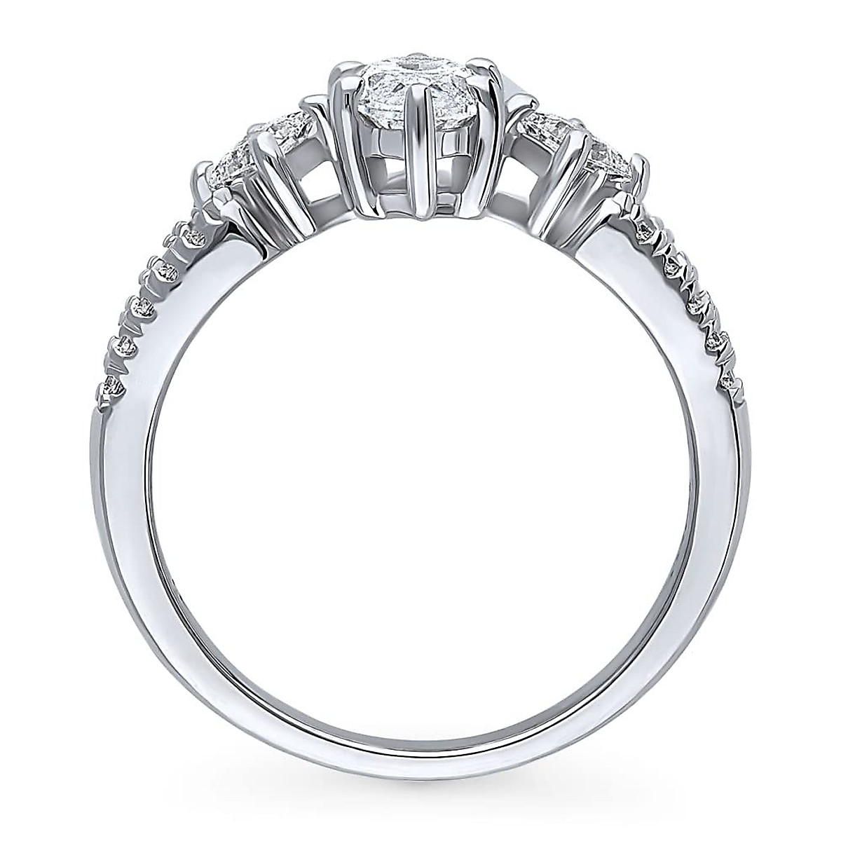 BERRICLE Sterling Silver 3-Stone Wedding Engagement Rings Marquise Cut Cubic Zirconia CZ Split Shank Ring for Women, Rhodium Plated Size 5