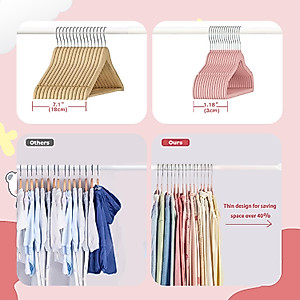 Wellong Baby Velvet Hangers, 11 Inches Kids Clothes Hangers, Non-Slip Childrens Hangers for Infant and Toddler 16 Pack Pink