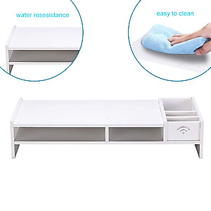 Monitor Stand Riser, Computer Laptop Riser Shelf with Organizer Drawer (White, 19"L x 8"W x 4"H)