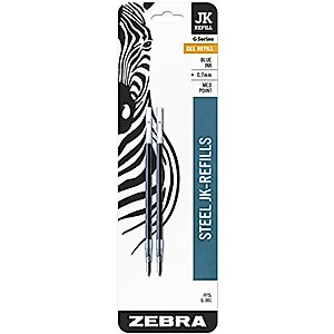 Zebra Pen G-301 Stainless Steel Pen JK-Refill, Fine Point, 0.7mm, Blue Ink, 2-Count