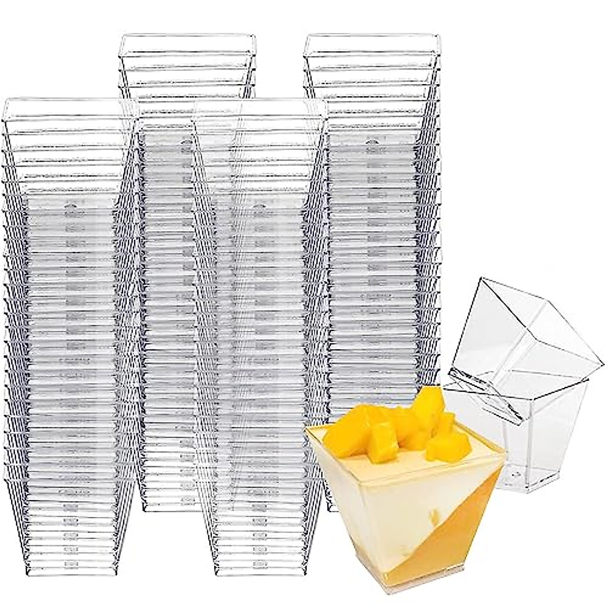 BEGA HOME Dessert Cups - 3oz 50 Cups - Great for Parfaits, Pudding, Yogurt, & Mini Treats - Small Clear Plastic Cups - Yogurt Parfait Cups