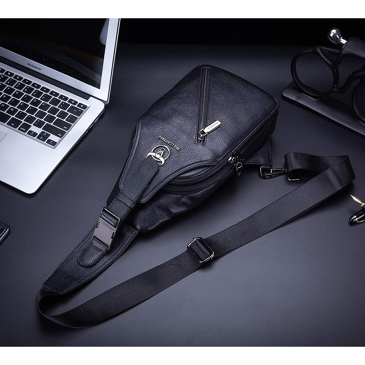 BULLCAPTAIN Genuine Leather Men Sling Bag Casual Travel Hiking Chest Bag Crossbody Shoulder Backpack