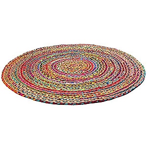 Eyes of India - 6 ft Round Colorful Natural Jute Chindi Sisal Woven Area Braided Rug Boho Chic Bohemian Accent Indian Handmade Handwoven