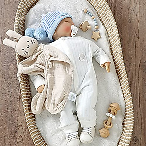 okdiy Organic Cotton Bunny Loveys for Babies,Newborn Baby Lovey Security Blanket,Lovies for Babies New Born Baby Unique Neutral Gifts Boys and Girls (Bunny-Khaki)