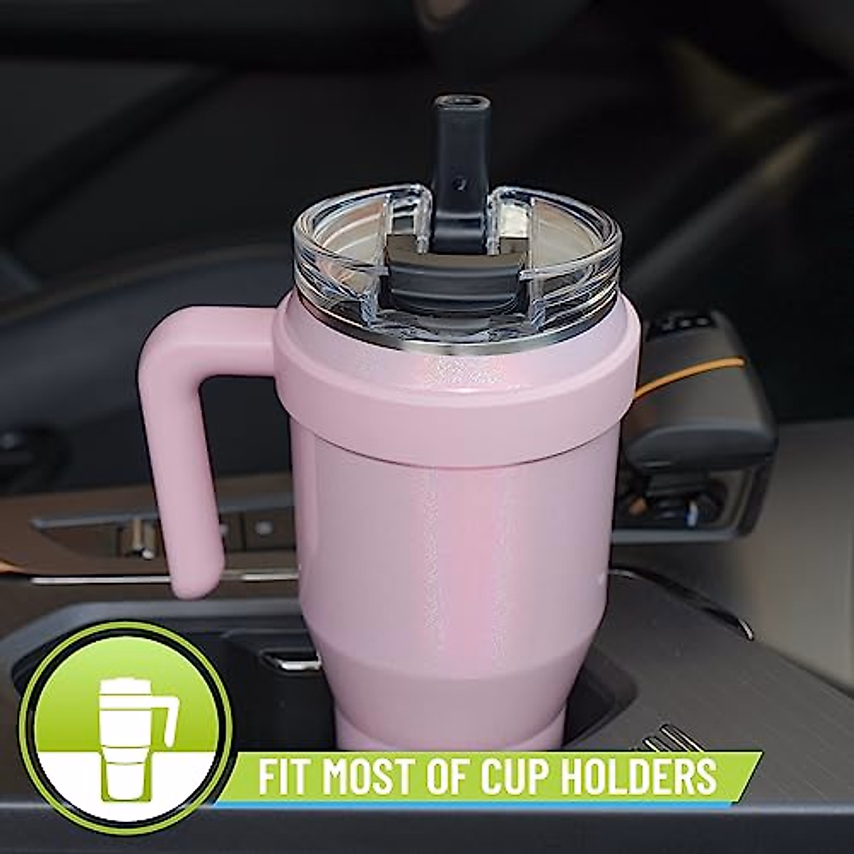 Zenbo 40 oz Glitter Tumbler with Handle–Stainless Steel Vacuum Insulated Mug Cup with Handle, Lid and Straw, Keeps Drinks Cold up to 34 Hours–Sweat-Proof Body, Dishwasher Safe