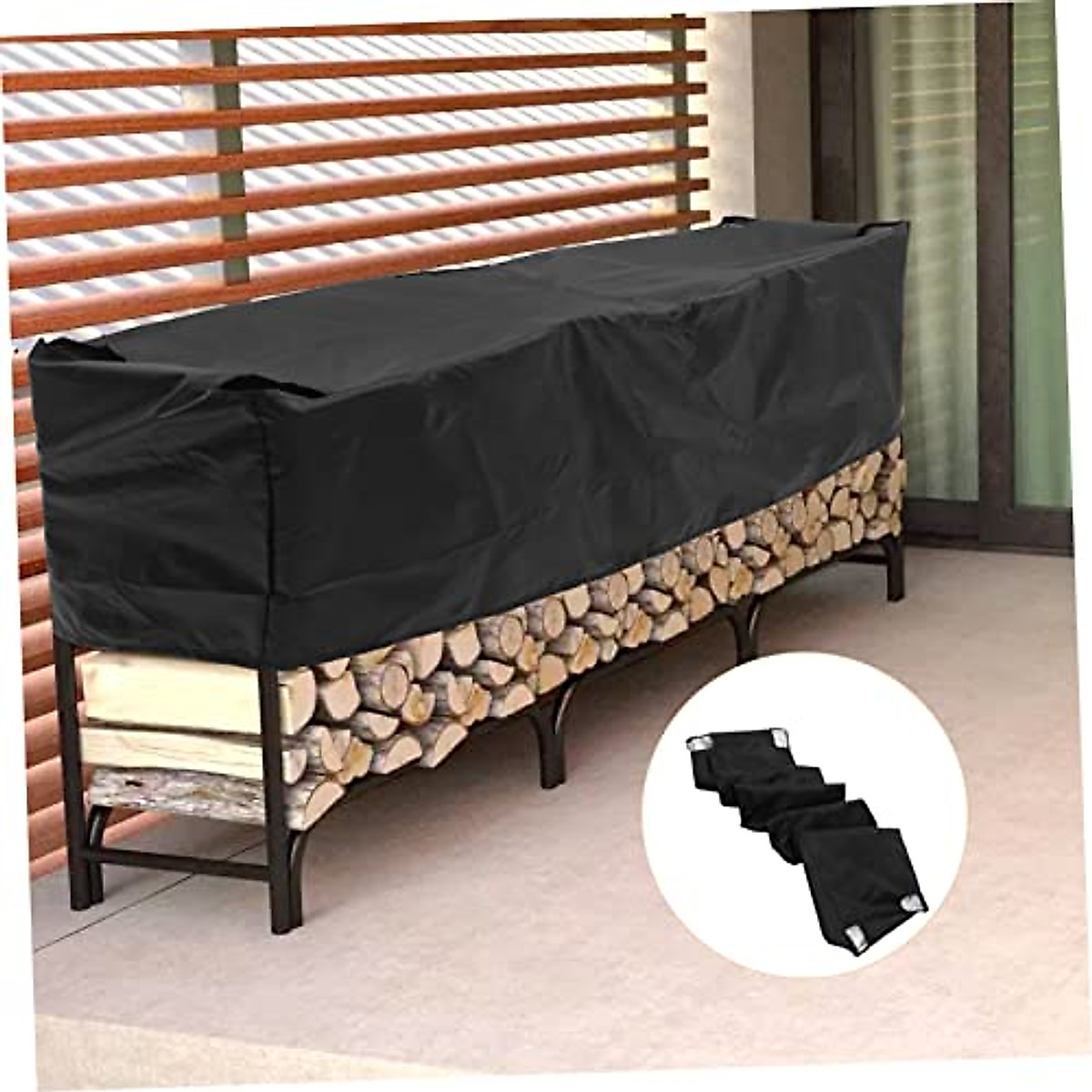 CLISPEED 3pcs Household Rack Protection Fire Fireplace Stand Cover Duty Black Sun Pit Holder Garden Cloth Rain Heavy Firewood Hoop Oxford Furniture Protector Covering Storage Outdoor