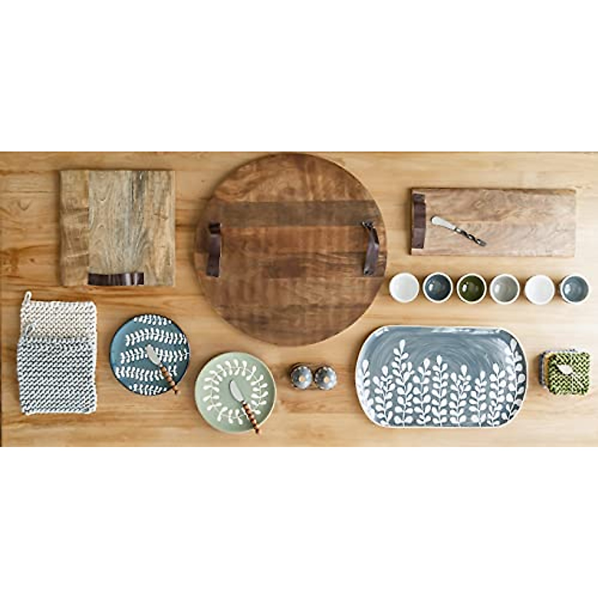 Mud Pie Blue Painted Leaf Platter, 10.5" x 17.5"