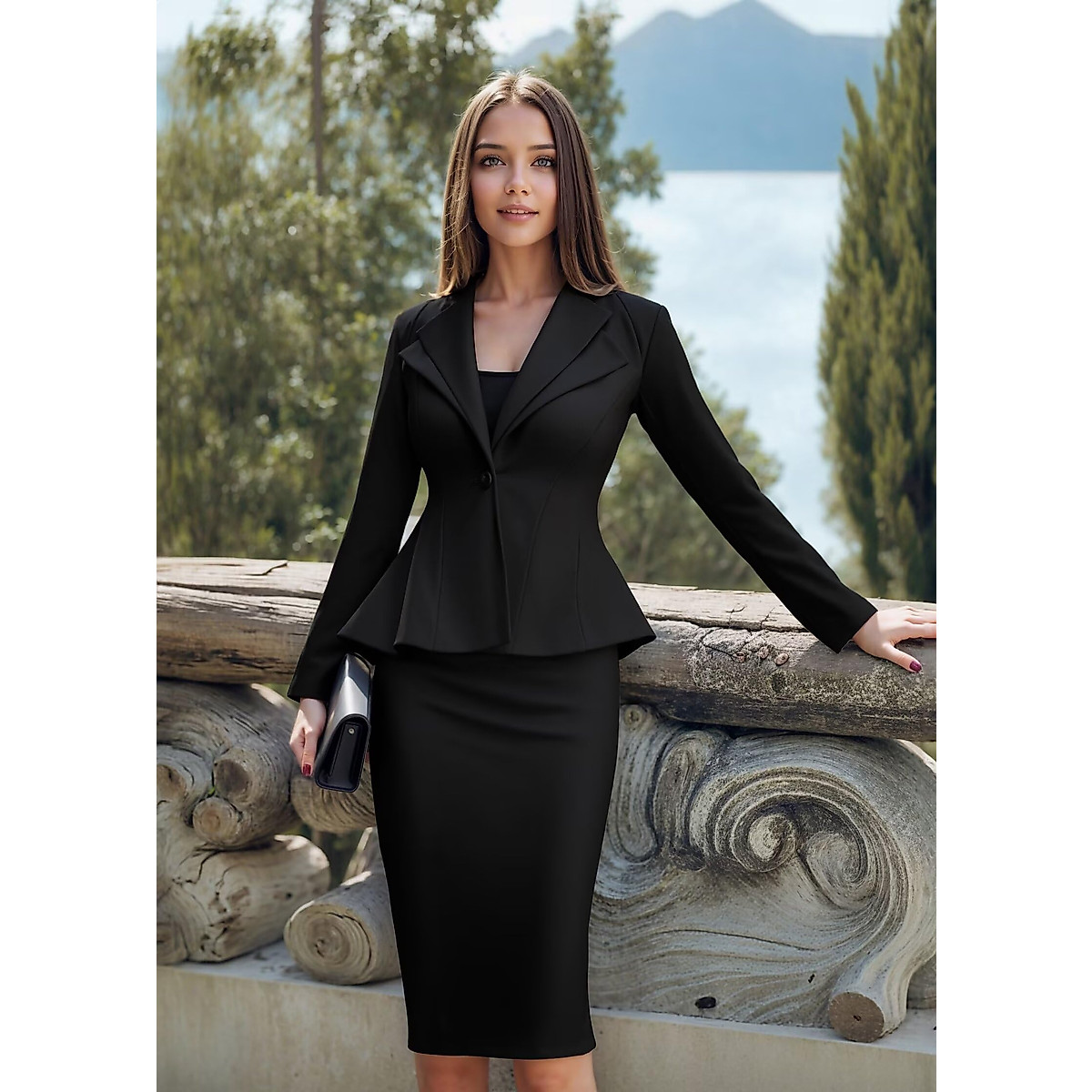 Hybrid & Company Women Double Notch Lapel Office Blazer JK43864 1073T BLACK Xlarge
