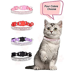 Solmoony Breakaway Cat Collars with Bell,Adjustable Safe Kitten Collar,Cat Collars for Girl Cats with Rhinestone Soft Velvet (Pink)