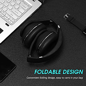 August EP640 Bluetooth Headphones - Wireless Over Ear Headphones with aptX / NFC / 3.5mm Audio In / Headset Microphone - Black