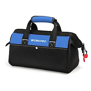 WORKPRO 13-inch Tool Bag, Wide Mouth Tool Tote Bag with Inside Pockets for Tool Storage
