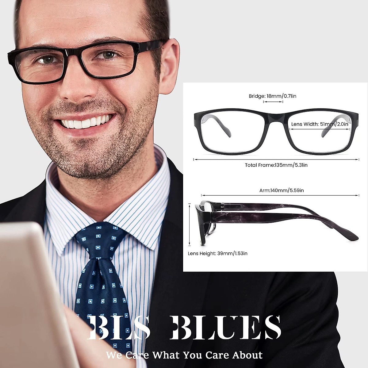 BLS BLUES Reading Glasses Men/Women, Eyeglasses, Blue Light Readers for Men/Women, Computer Eye Glasses, Cheaters