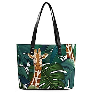 Womens Handbag Palm Tree Giraffe Leather Tote Bag Top Handle Satchel Bags For Lady