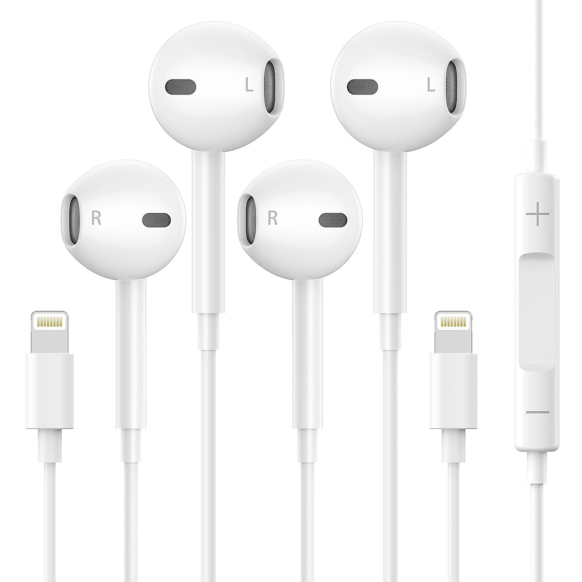 2 Pack-iPhone Earbuds/iPhone Headphones/Wired Earphones/Lightning Headsets【MFi Certified】(Built-in Microphone & Volume Control) Compatible with iPhone 14/13/12/11/XS/X/8/7 Support All iOS System