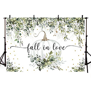 MEHOFOND Thanksgiving Fall in Love Bridal Shower Backdrop Eucalyptus Autumn Fall Pumpkin Wedding Shower Background for Photography Miss to Mrs Banner Engagement Anniversary Party Decorations 7x5ft