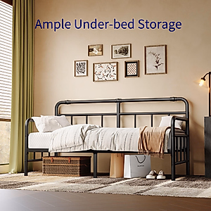 Sementa Daybed-Frame, Twin-Daybed with Classic-Headboard - Heavy Duty Steel Slats,Metal Sofa Bed Frame for Living Room Bedroom Guest Room, Easy Assembly(Black)