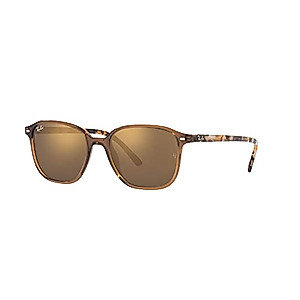 Ray-Ban RB2193F Leonard Low Bridge Fit Square Sunglasses, Transparent Brown/Light Brown Mirrored Gold, 55 mm
