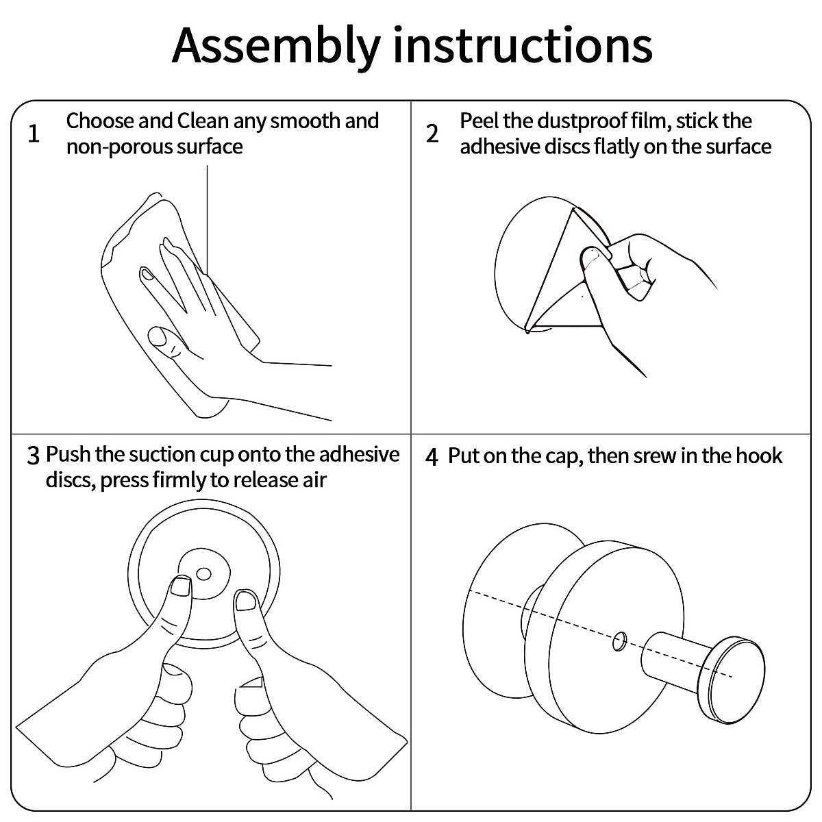 STWWO Suction Cup Hooks for Shower, Bathroom, Hanging Towels, Robe, Loofah, Mounting on Glass Shower Doors, Tile, Mirrors, Matte Black, 2 Pack
