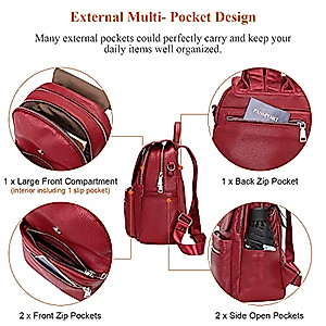 Over Earth Genuine Leather Backpack Purse for Women Fashion Travel Leather Rucksack Purse with Flap for Ladies(O138E Wine Red)