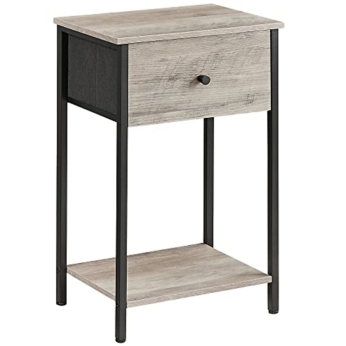 VASAGLE Nightstand, Side Table with Fabric Drawer, 24-Inch Tall End Table with Storage Shelf, Bedroom, Greige and Black ULGS021B02