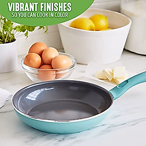 GreenLife Soft Grip Diamond Healthy Ceramic Nonstick, 11" Frying Pan Skillet with Lid, PFAS-Free, Dishwasher Safe, Turquoise